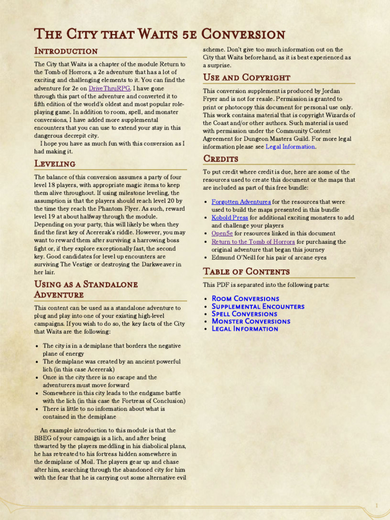 1884935-City That Waits 5e Conversion | PDF