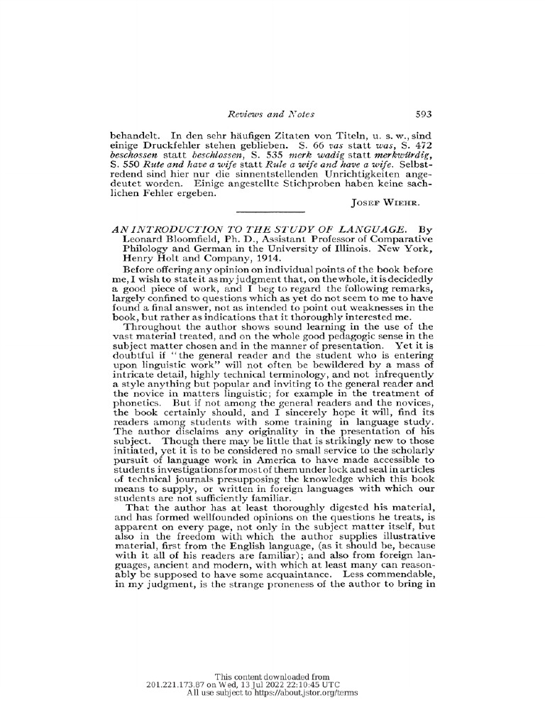 Diekhoff, T. Review of An Introduction To The Study of Language by ...