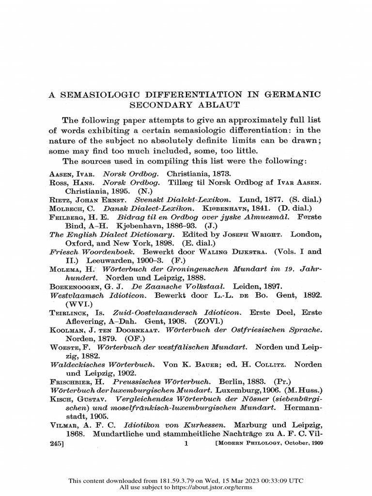Bloomfield, L. A Semasiological Differentiation in Germanic Secondary Ablaut | PDF | Language ...