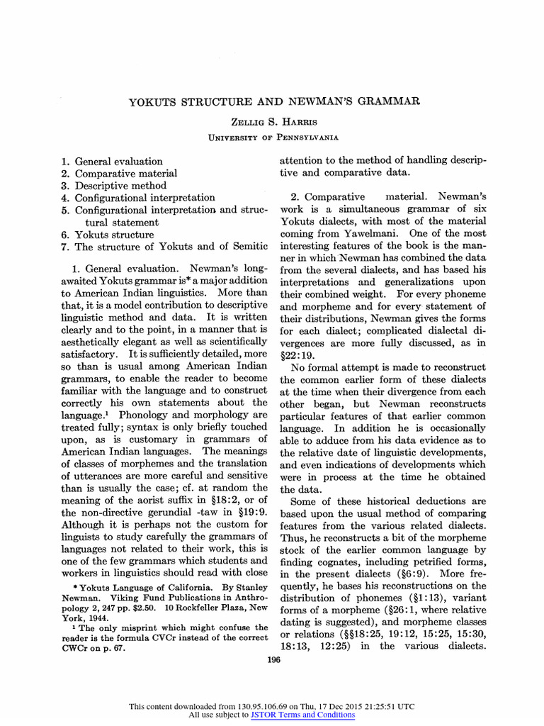 Harris, Z. Yokuts Structure and Newman's Grammar | PDF | Phoneme ...