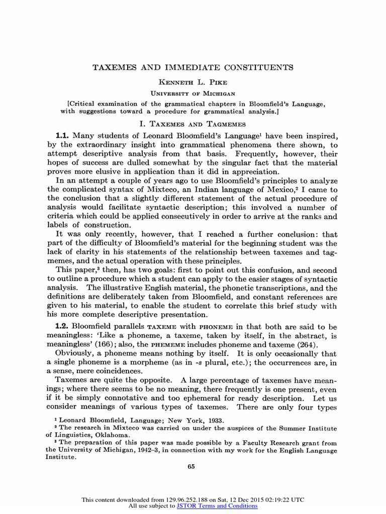 Pike, K. Taxemes and Immediate Constituents | PDF | Stress (Linguistics ...