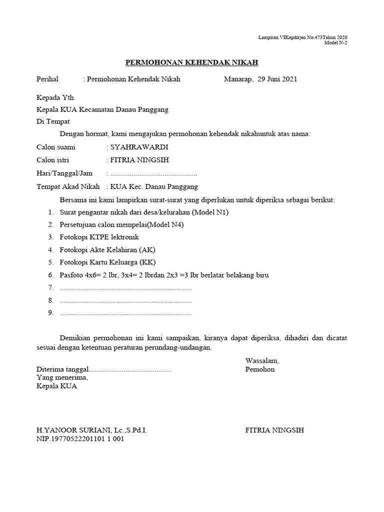 Model N2 Kehendak Nikah | PDF