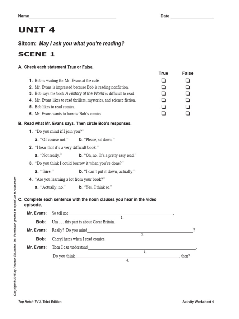 UNIT 04 TV Activity Worksheets | PDF