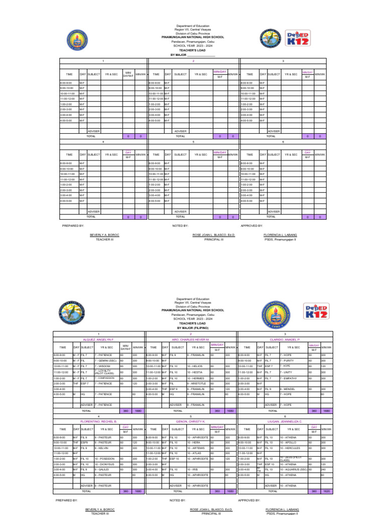 Jhs Teachers Schedule 2023 2024 1 | Download Free PDF | Hera | Greek ...