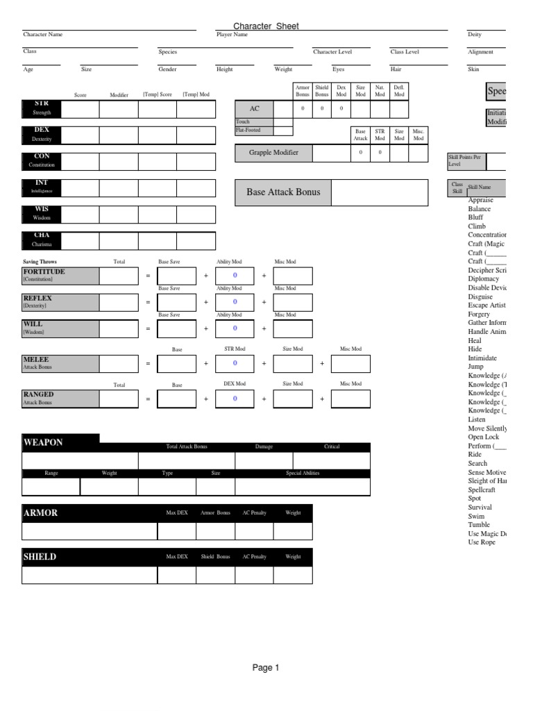 Character Sheet | PDF | Leisure