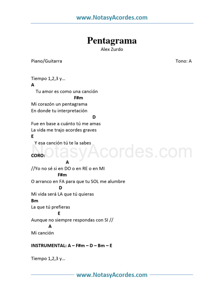 Letra y acordes de "Pentagrama" | PDF