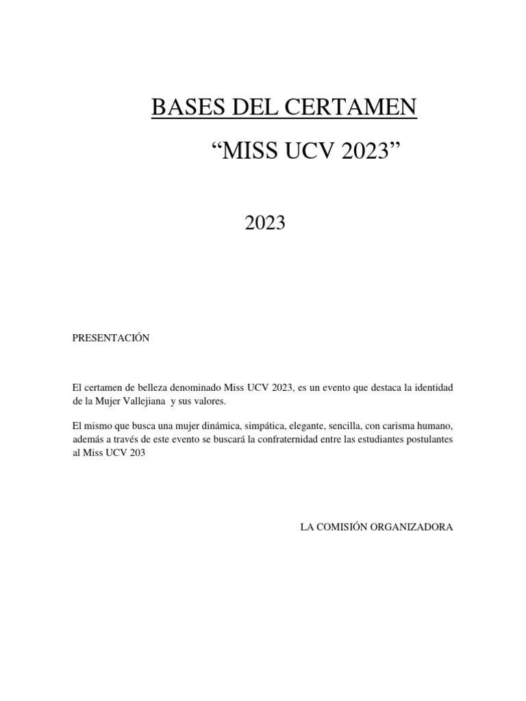 Bases Miss Ucv 2023 | PDF