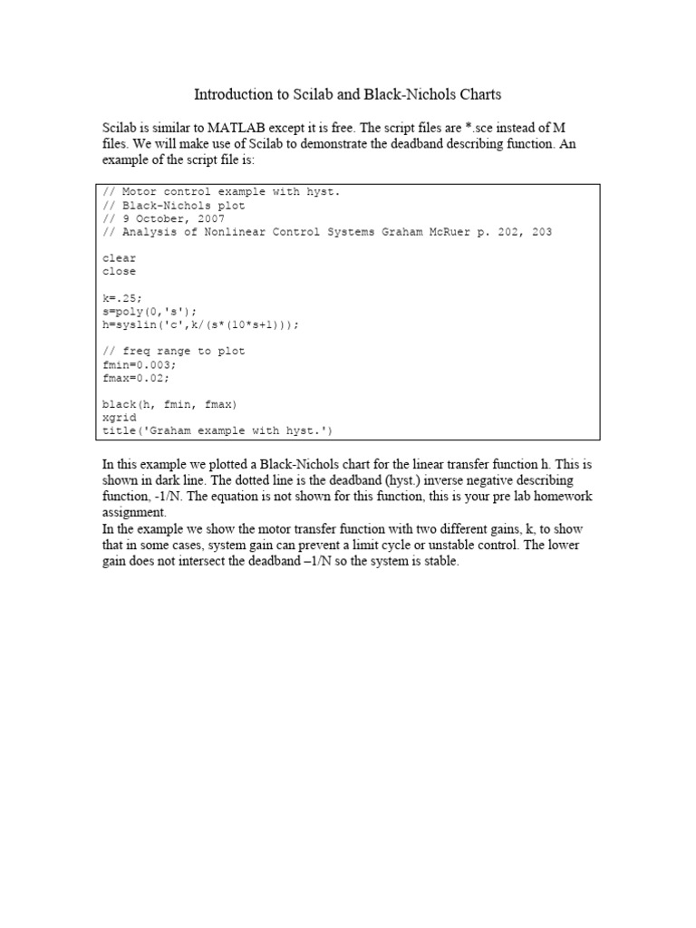 Scilab & Black-Nichols for Control Systems | PDF | Mathematics | Electrical Engineering