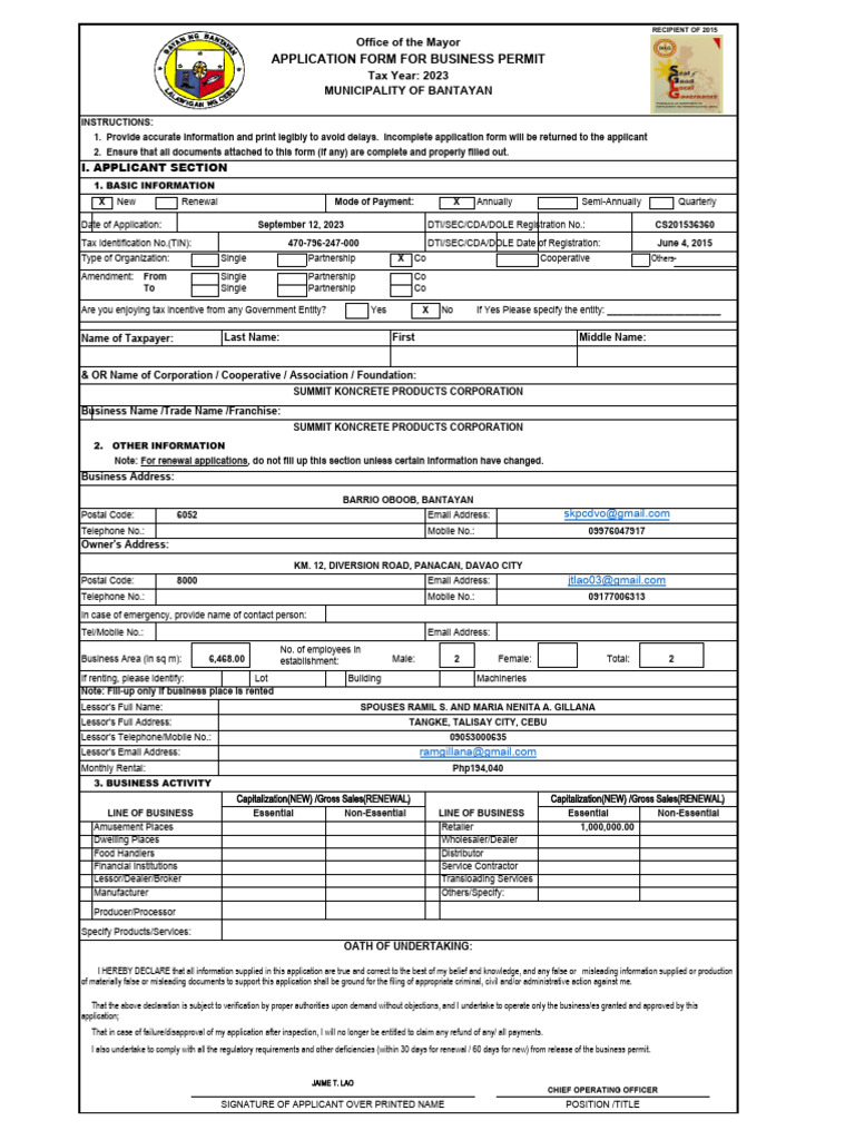 Business Permit Application | PDF | Fee | Franchising