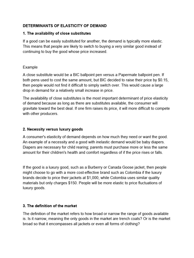 Determinants of Elasticity of Demand and Supply | PDF | Elasticity ...