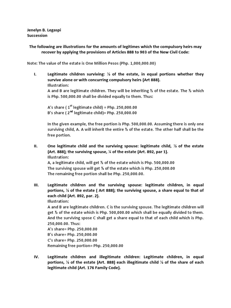 Succession Legitime Matrix | PDF | Private Law | Virtue