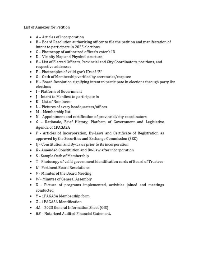 List of Annexes For Petition | PDF
