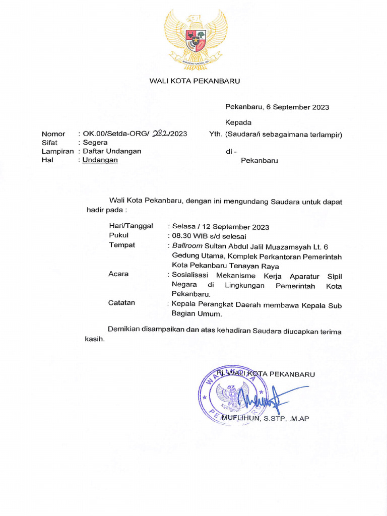 Undangan Mekanisme Kerja - TTD Pak Walikota | PDF