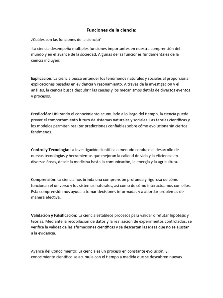 Funciones de La Ciencia Filosofía | PDF | Método científico | Conocimiento