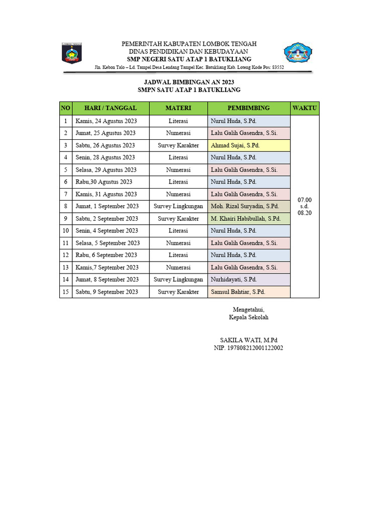 Jadwal Bimbingan Anbk 2023 | PDF