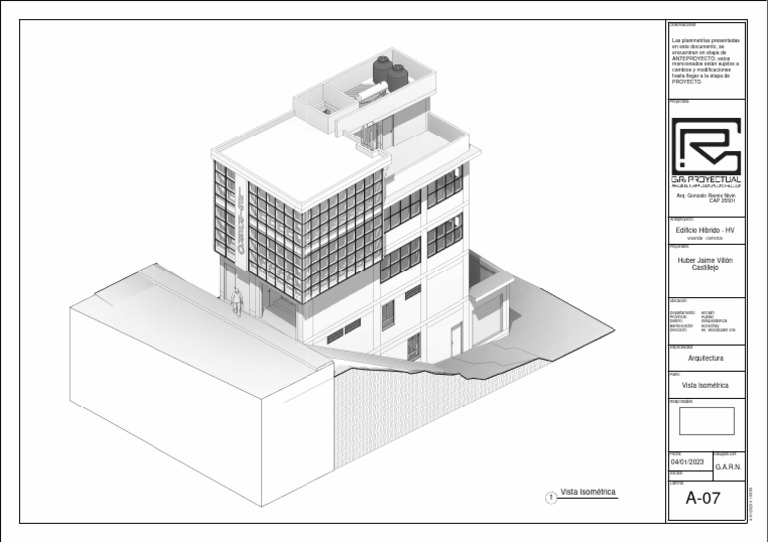 Anteproyecto - Edificio Híbrido HV - Plano - A-07 - Vista Isométrica | PDF