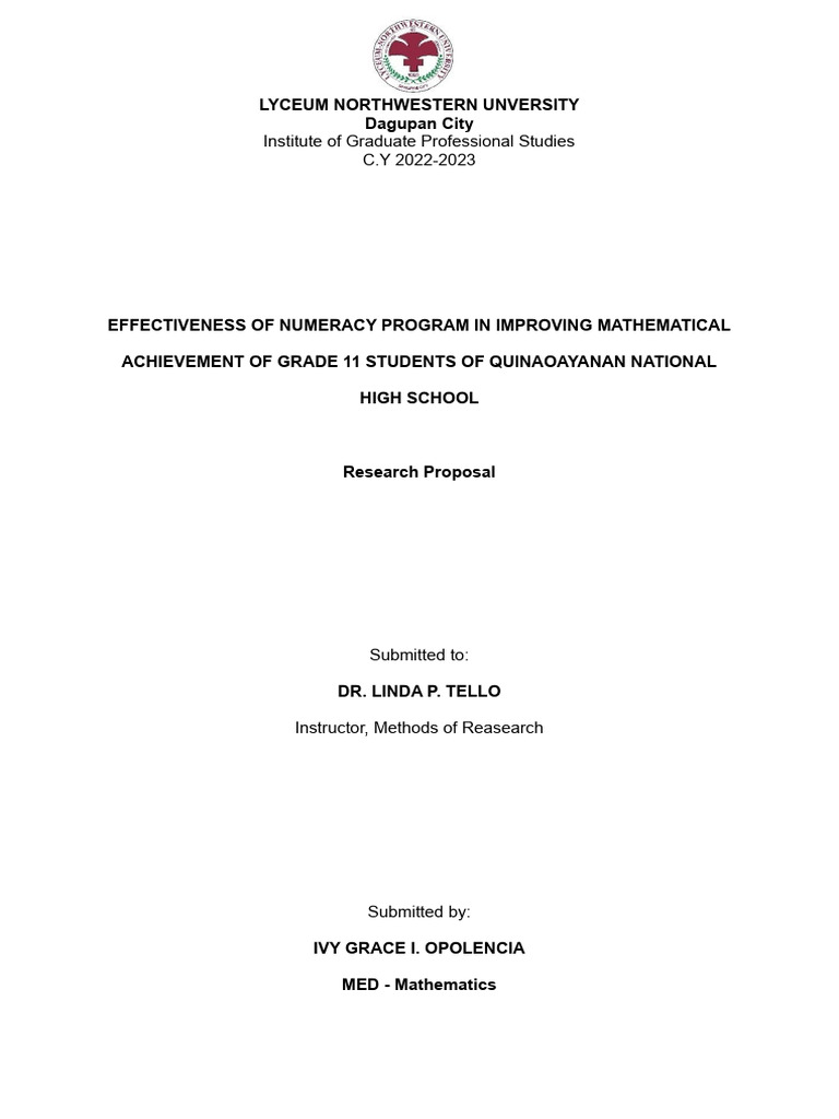 Research Proposal | PDF | Mathematics | Experiment