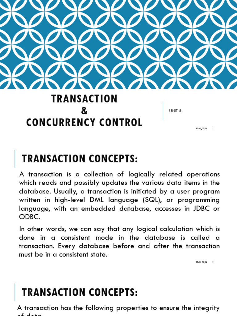 UNIT 5 - Transaction & Concurrency Control | PDF | Database Transaction | Acid