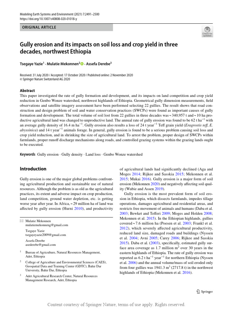 Gully Erosion and Its Impacts On Soil Loss and Cro | PDF | Surface ...
