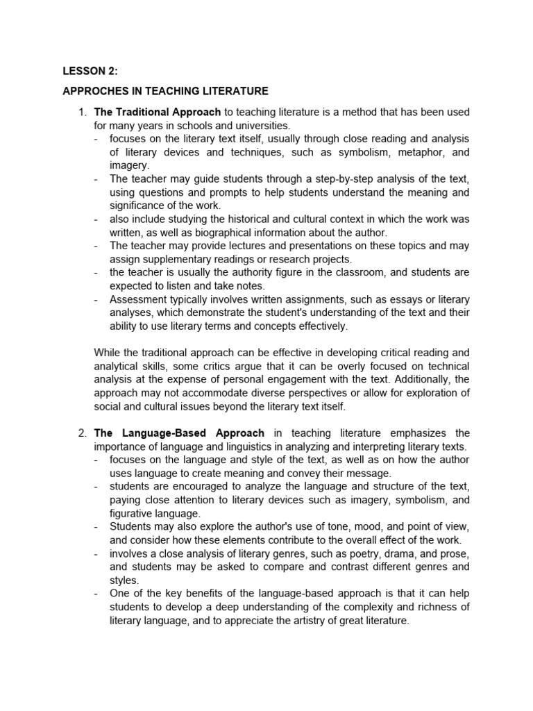 Teaching Literature: Key Approaches | PDF | Reading Comprehension | Fluency