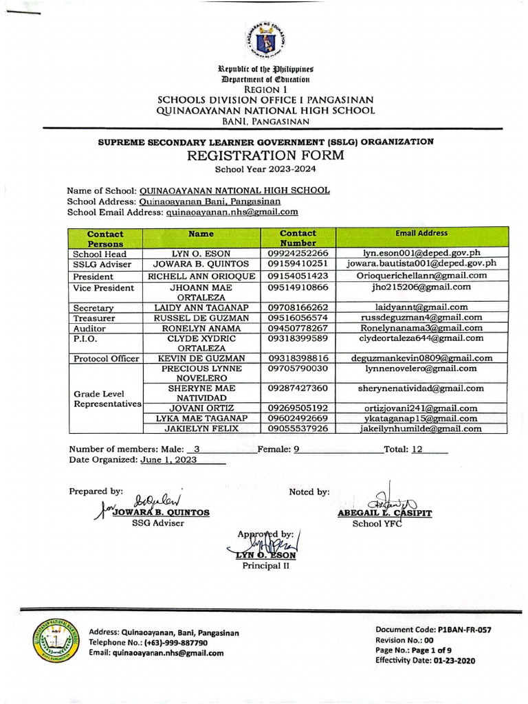 SSLG Registration Form | PDF