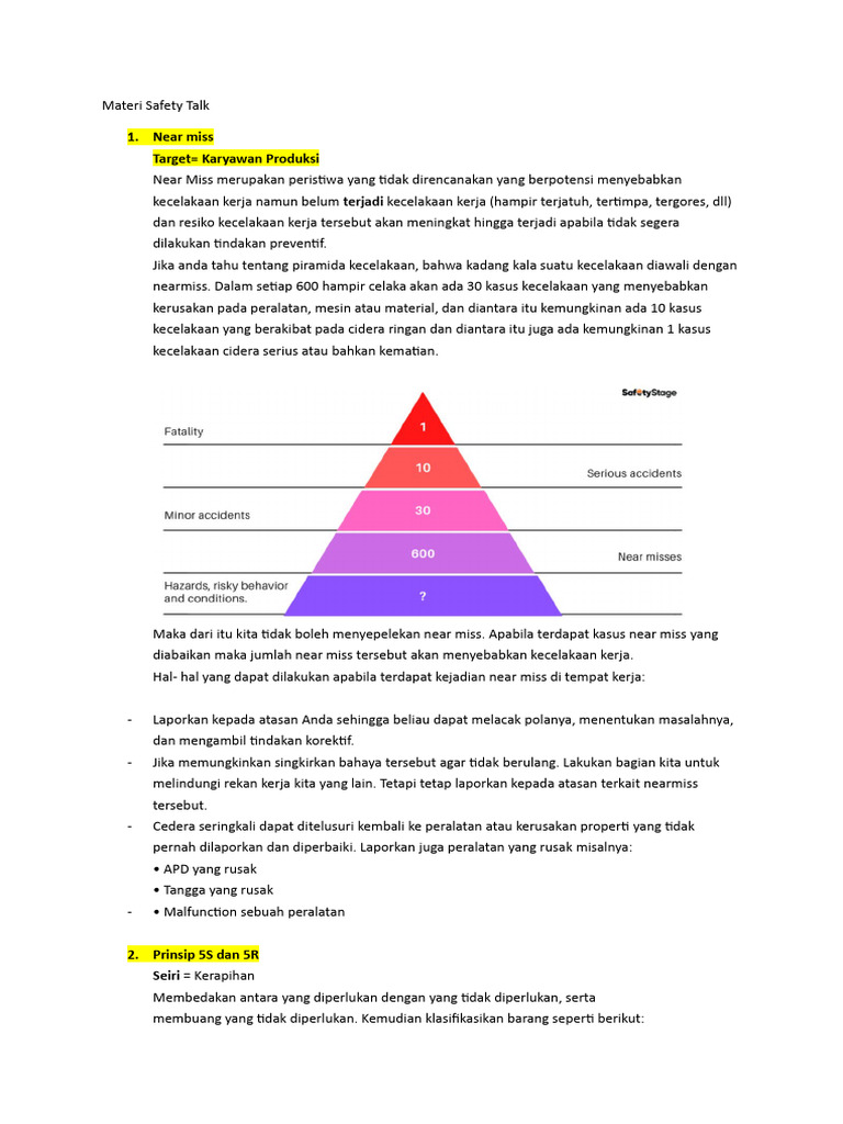 Materi Safety Talk | PDF