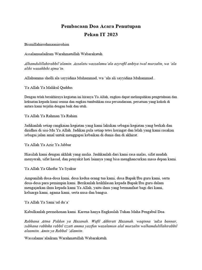 Pembacaan Doa Penutupan | PDF