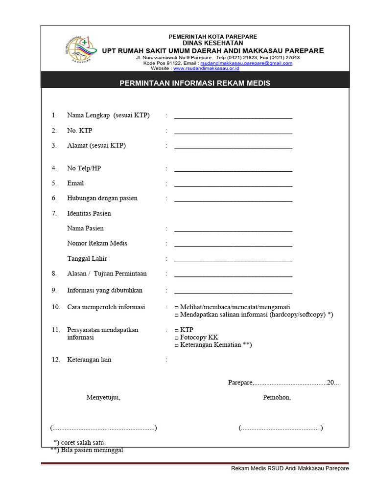 Form Permintaan Data Dan Informasi Rekam Medis Fix | PDF