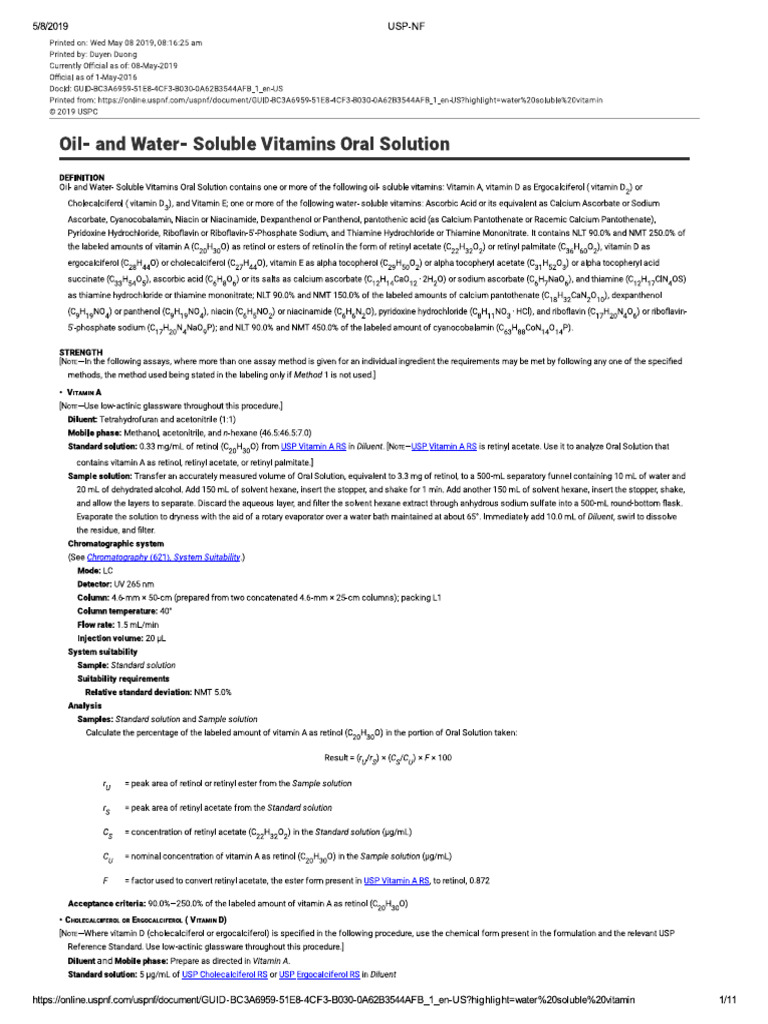 Oil and Water Soluble Vitamins - Oral Solution | PDF