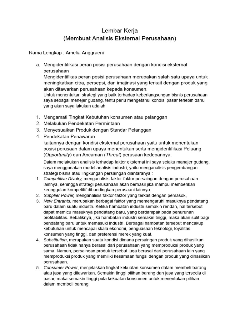 TPM 3 Membuat Analisis Eksternal Perusahaan- Amelia Anggraeni | PDF