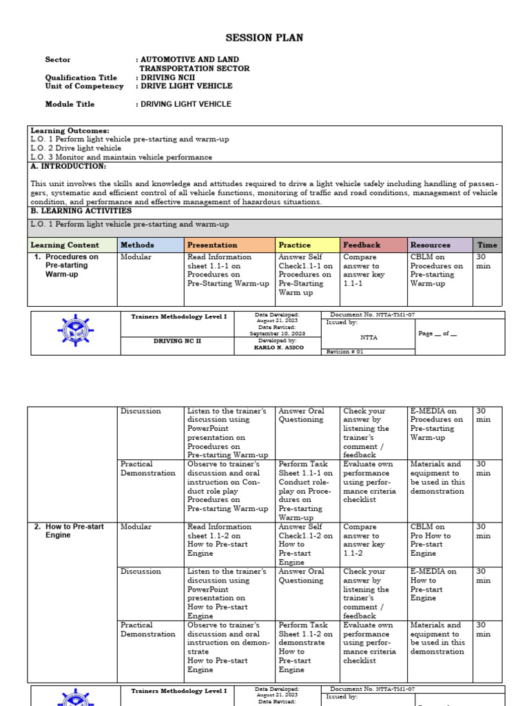 Session Plan | PDF | Brake | Manufactured Goods