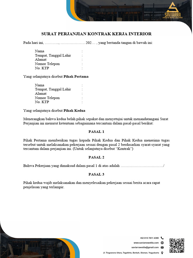Format Kontrak Kerja Subcon Interior | PDF