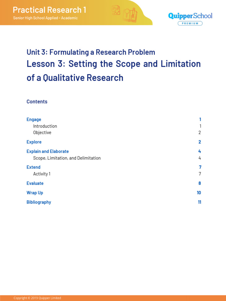 FINAL SG PR1!11!12 UNIT 3 LESSON 3 Setting The Scope and Limitation of A Qualitative Research ...