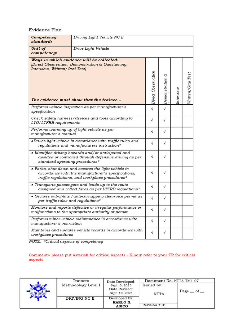 Evidence Plan | PDF | Vehicles | Safety