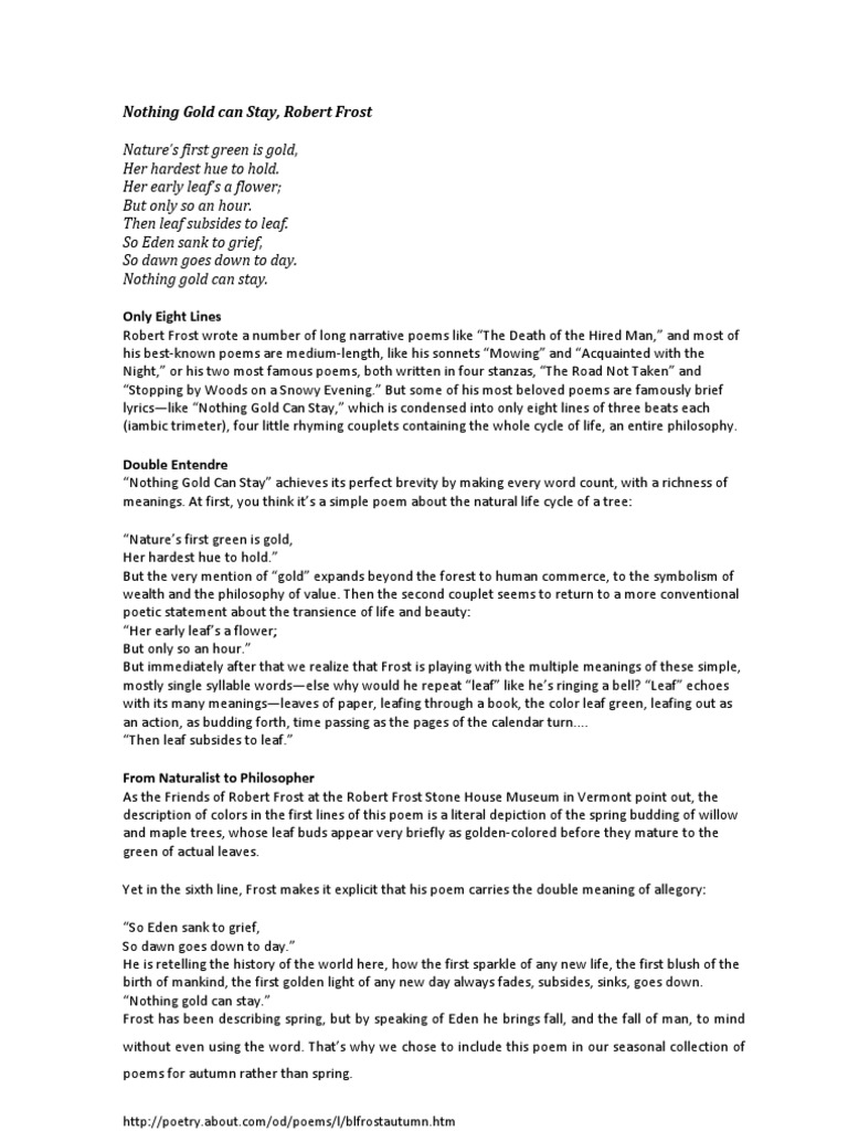 Nothing Gold Can Stay, Robert Frost | PDF | Poetry | Poetic Form