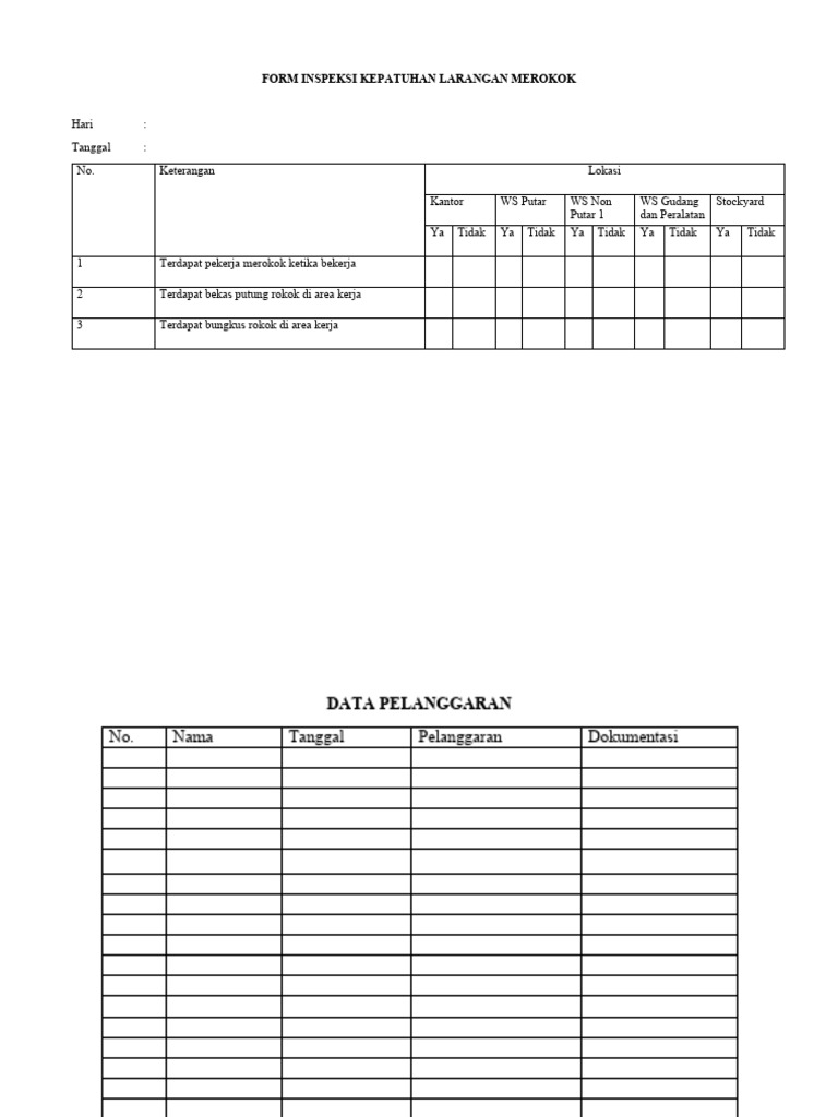 Form Inspeksi Kepatuhan Larangan Merokok | PDF