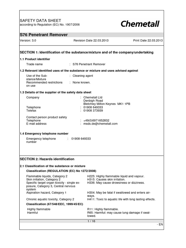 Penetrant Msds Pdf Dangerous Goods Toxicity