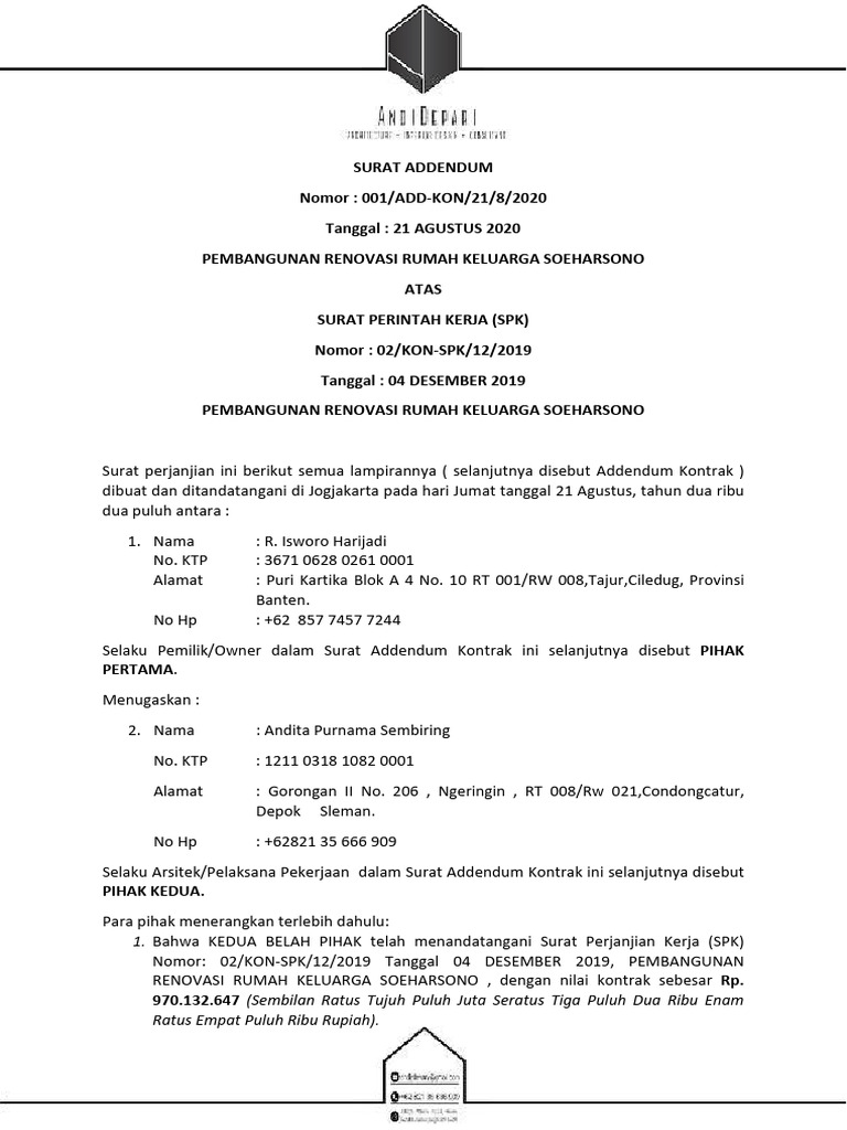 Addendum Kontrak Renovasi Rumah | PDF