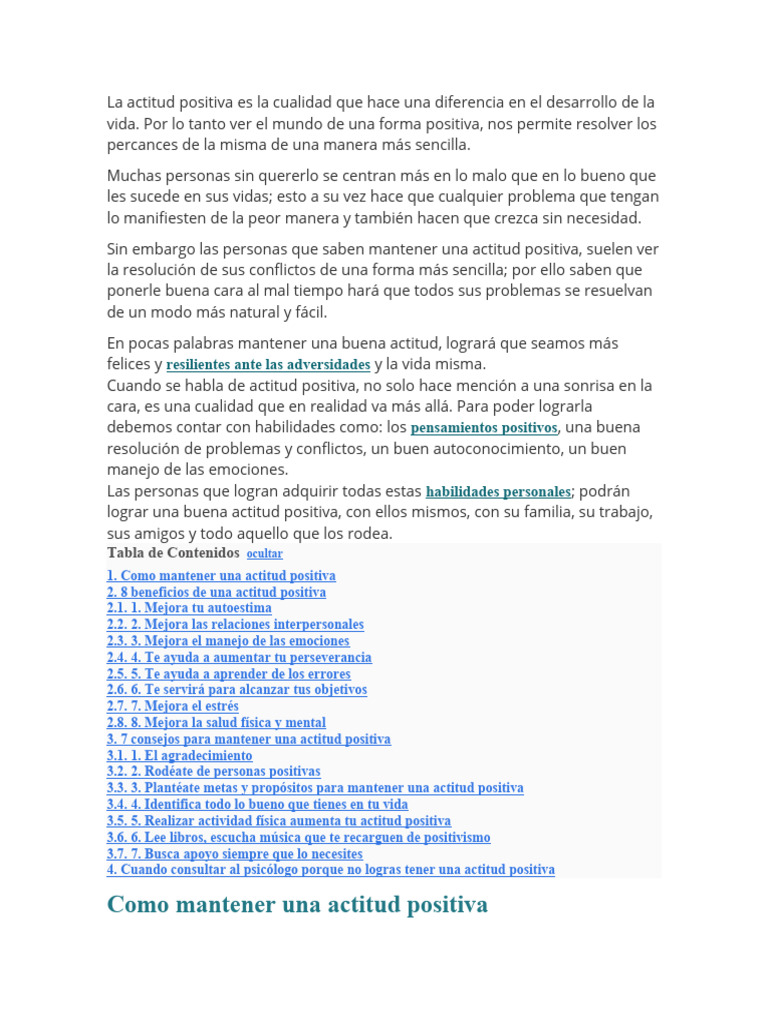 Mantener una Actitud Positiva | PDF | Autoestima | Las emociones