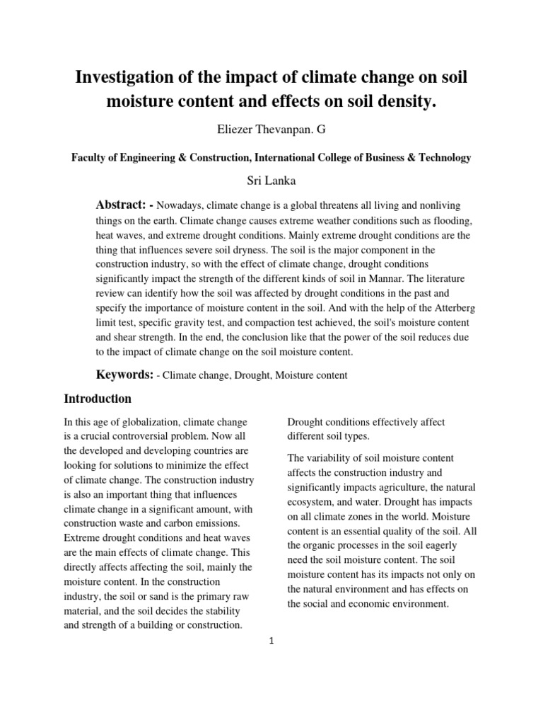 Investigation Of The Impact Of Climate Change On Soil Moisture Content