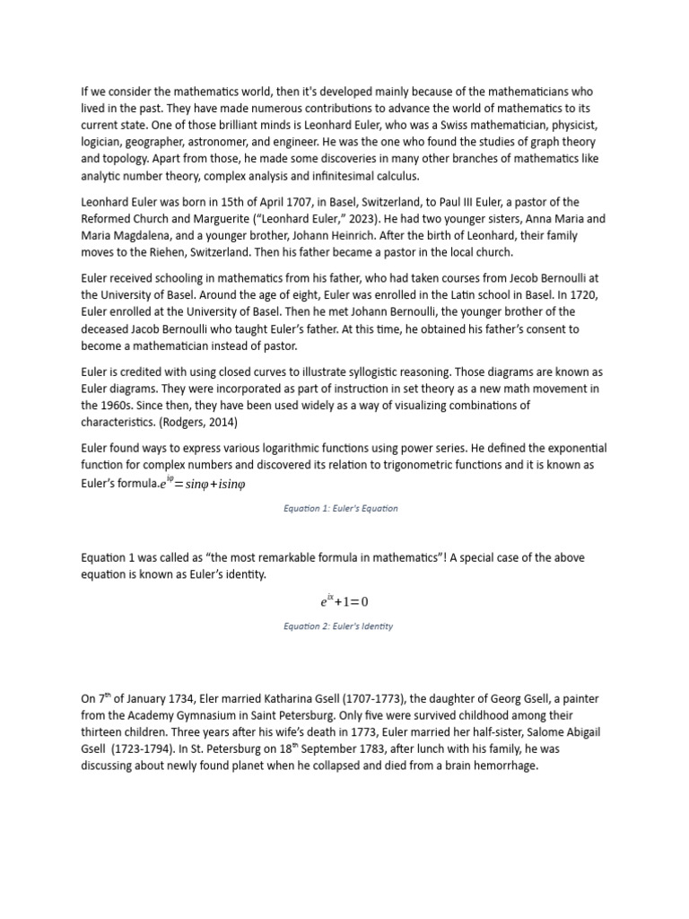 Leonhard Euler | PDF | Leonhard Euler | Teaching Mathematics