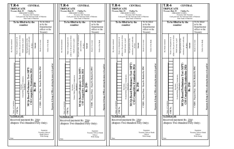 CSS MPT 2024 Challan Form | PDF | Hm Treasury | Money