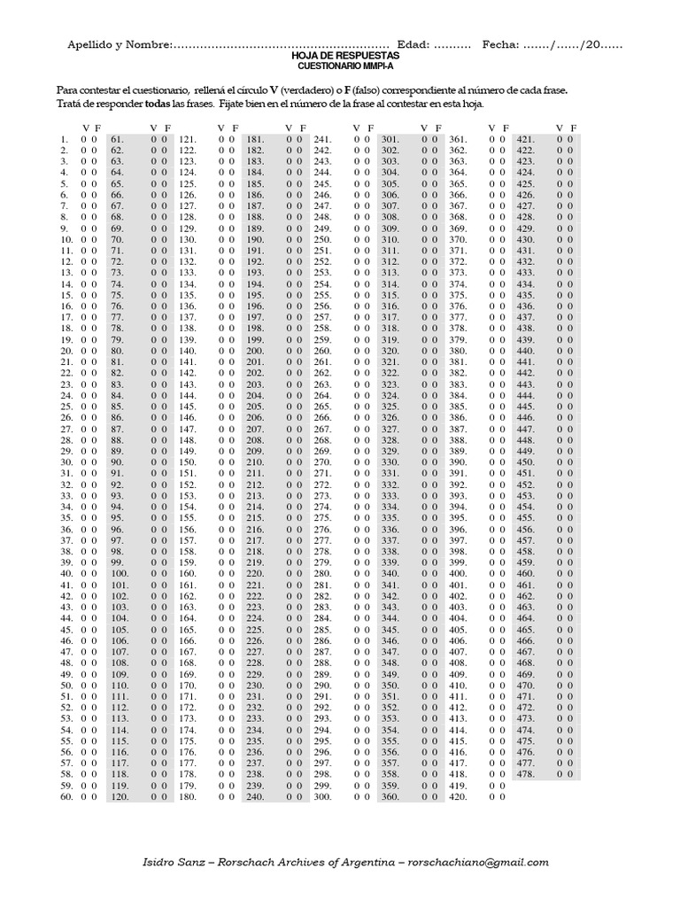 Mmpi-A Hoja de Respuestas | PDF