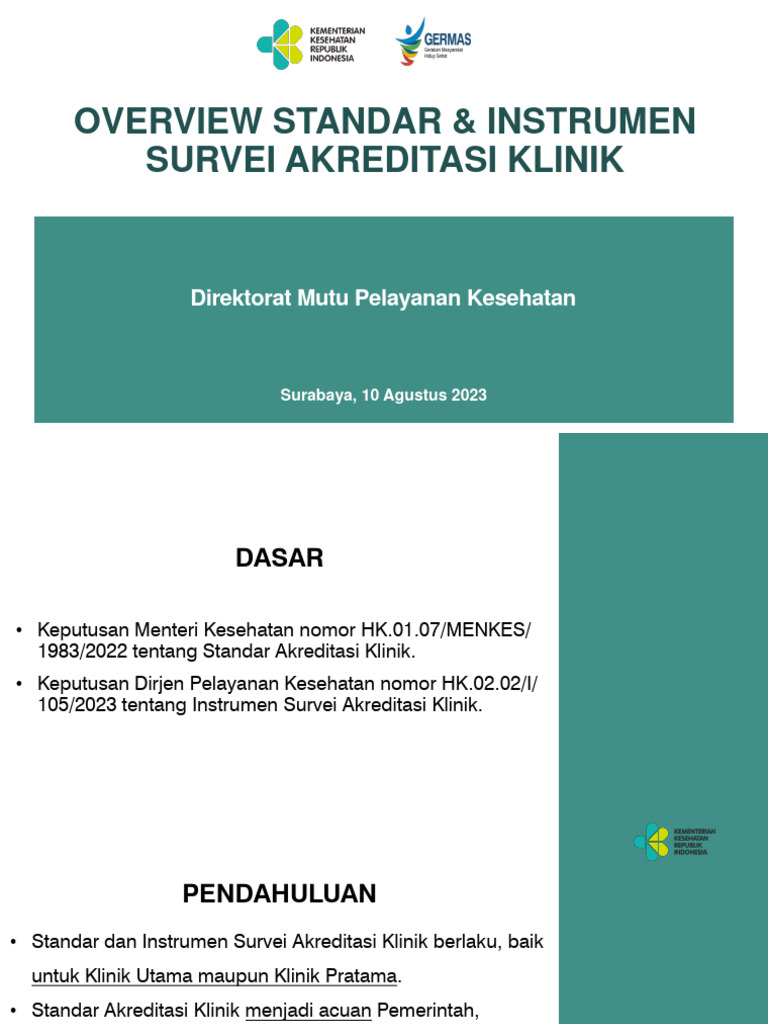 Pengantar Standar Akreditasi Klinik | PDF