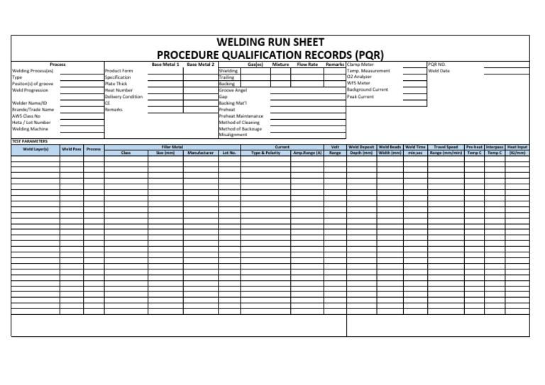 Run Sheet PQR. | PDF | Construction | Welding