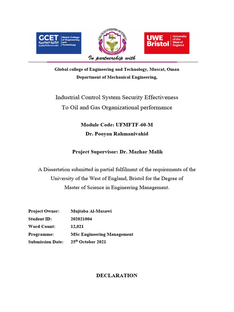 Final Dissertation Industrial Control System Security Effectiveness To Oil and Gas ...