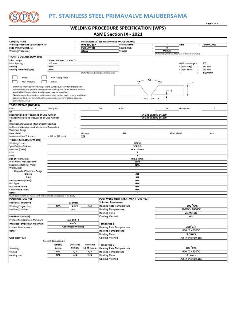 Draft Wps Astm A 743 GR - Ca6nm | PDF | Construction | Welding