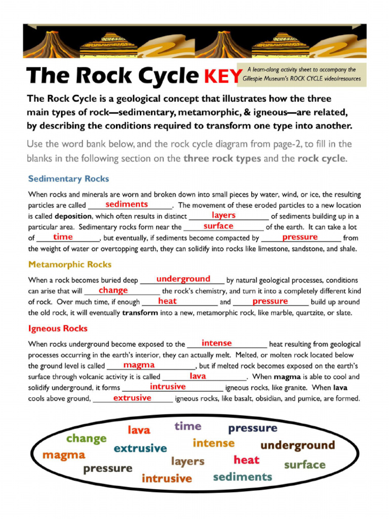 GM Rock Cycle Worksheet KEY | PDF