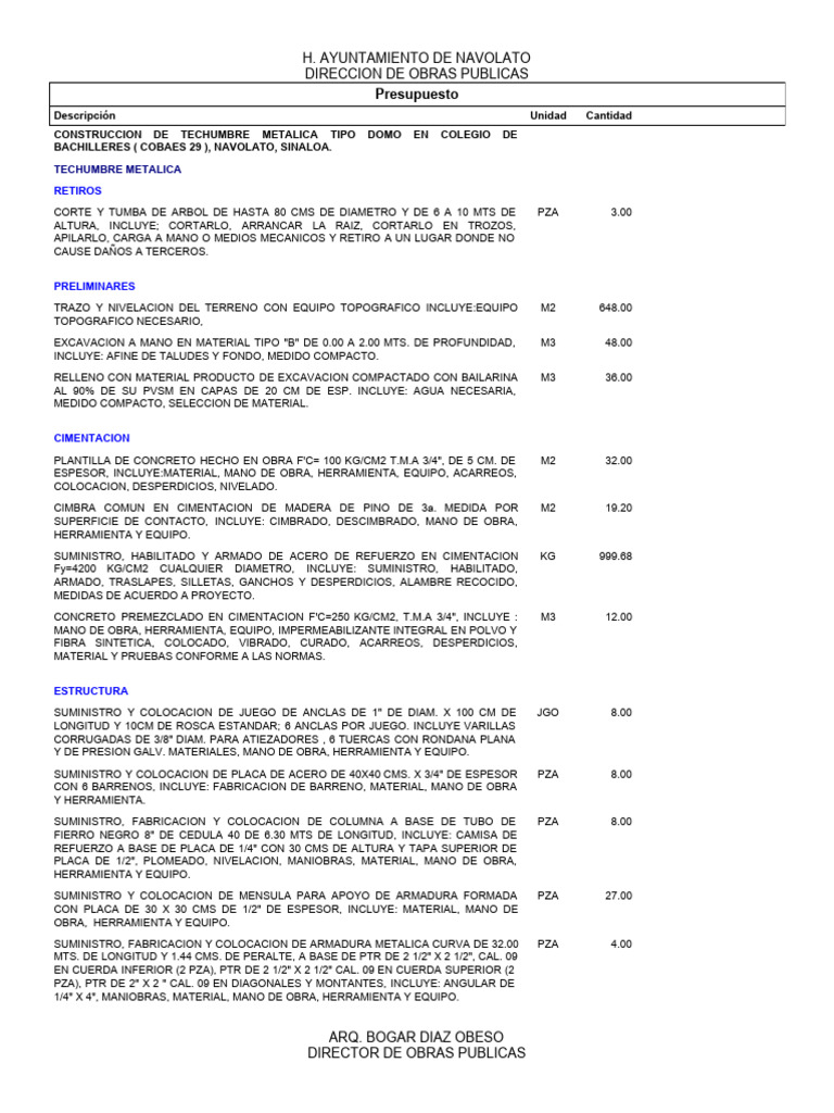 Techumbre Metálica para COBAES 29 Navolato | PDF | Producción y ...