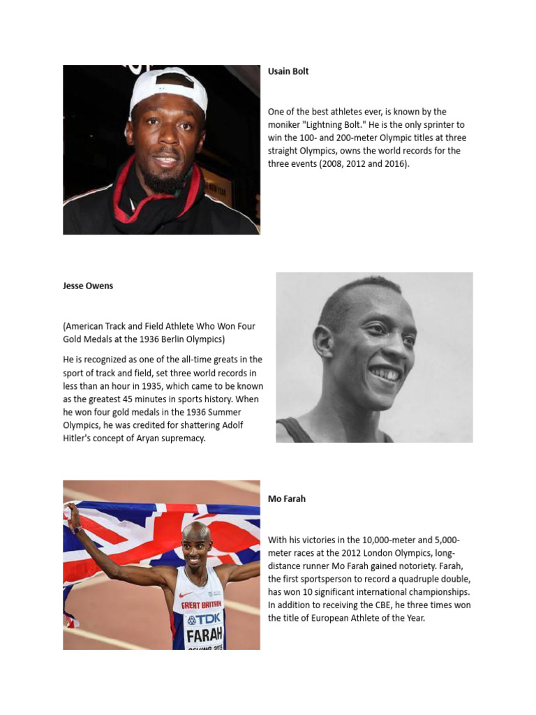 Famous Olympic Athletes Overview | PDF | Sports | Olympic Games